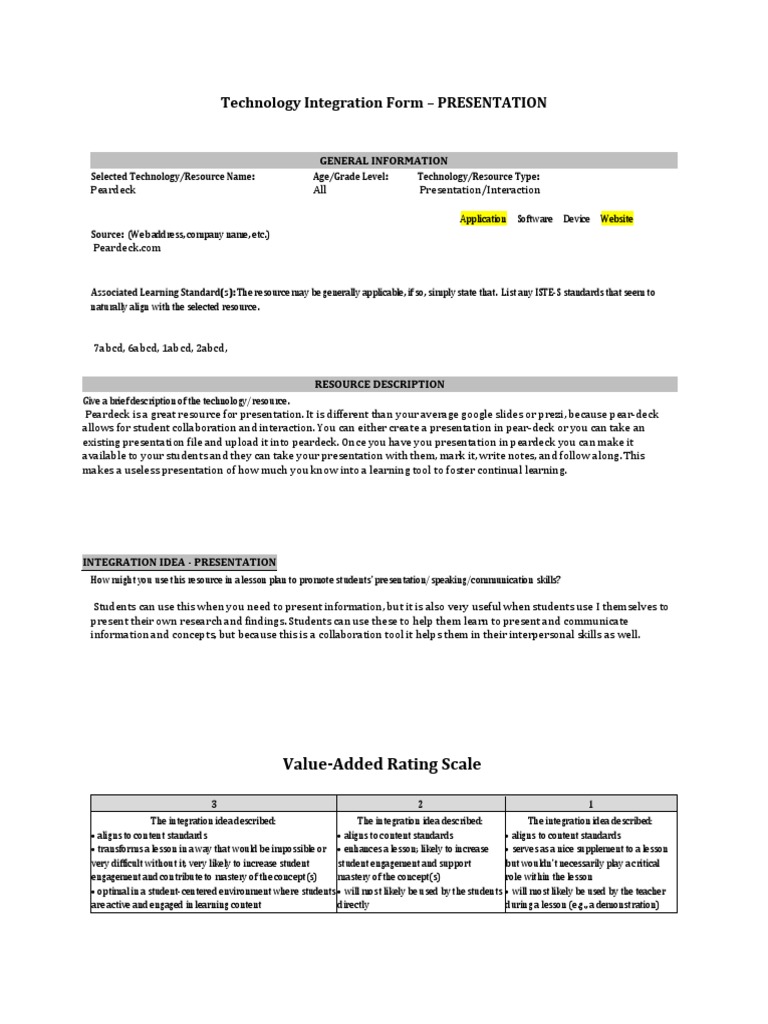 Technology Integration Form-Presentation | PDF | Behavior Modification ...