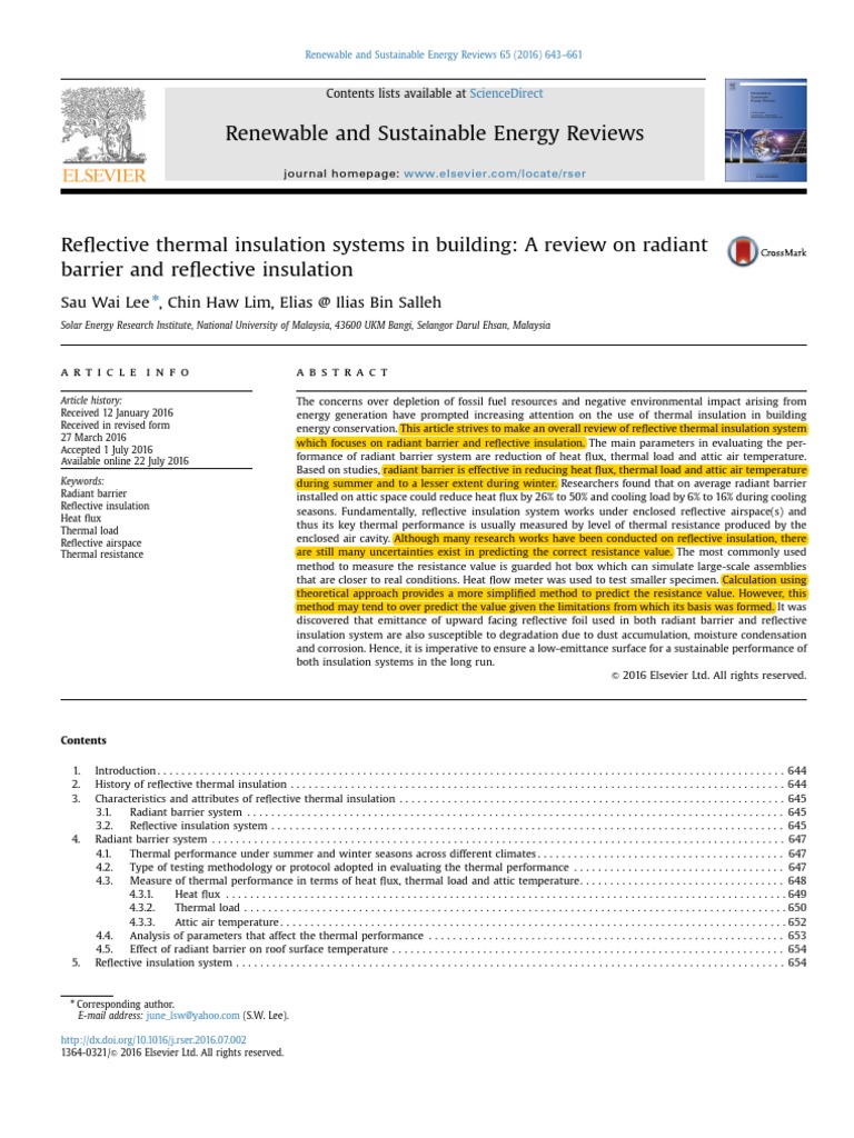 Lee - Reflective Thermal Insulation Systems in Building. A Review On ...