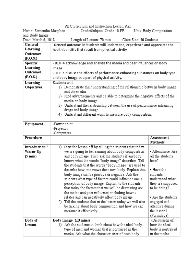 Body Image and Composition Grade 10 Psii | Download Free PDF | Body ...