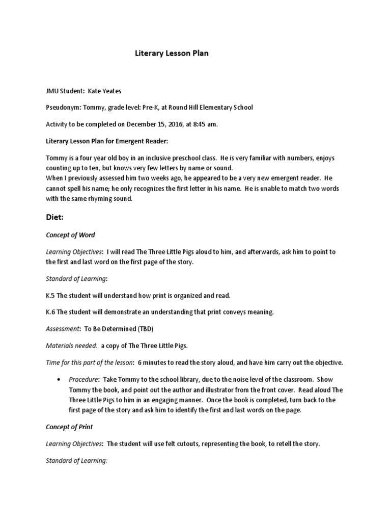 Literary Lesson Plan For Emergent Reader | PDF | Lesson Plan | Books