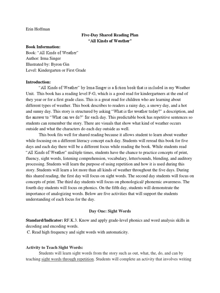 Five-Day Shared Reading Plan "All Kinds of Weather" Book Information ...