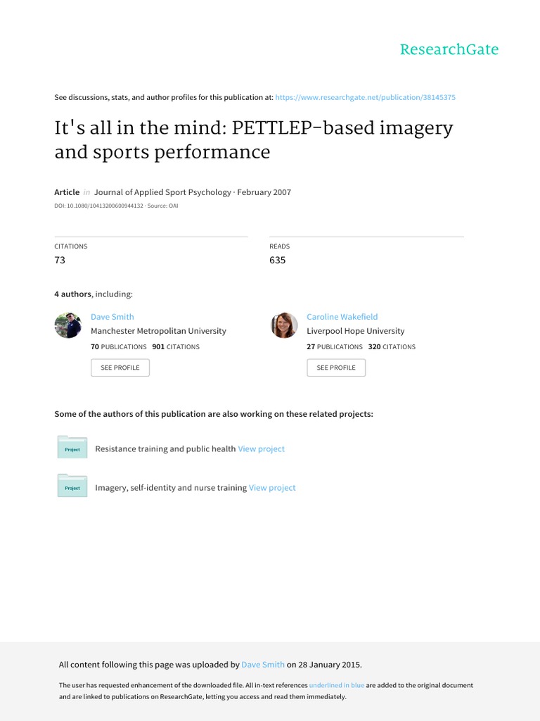 It's All in The Mind: PETTLEP-based Imagery and Sports Performance ...