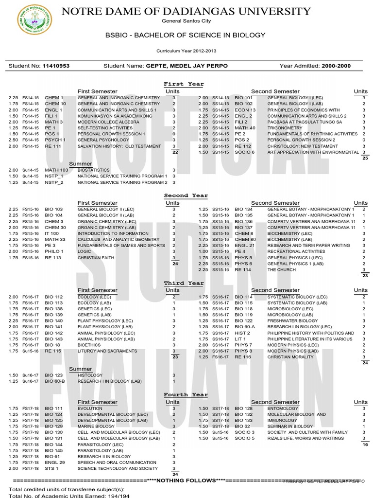 Bsbio - Bachelor of Science in Biology: First Year | PDF | Biology ...