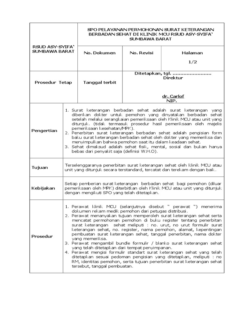 SOP SK Berbadan Sehat (SKD) | PDF