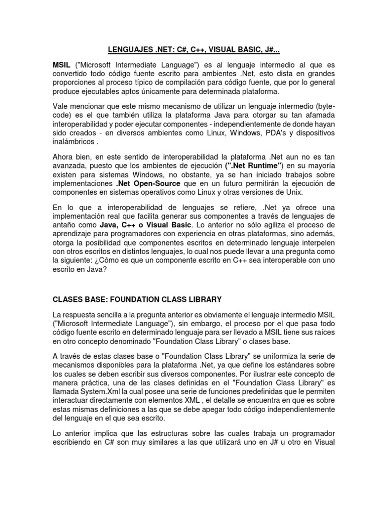 Lenguajes | PDF | .NET Framework | Lenguaje de programación