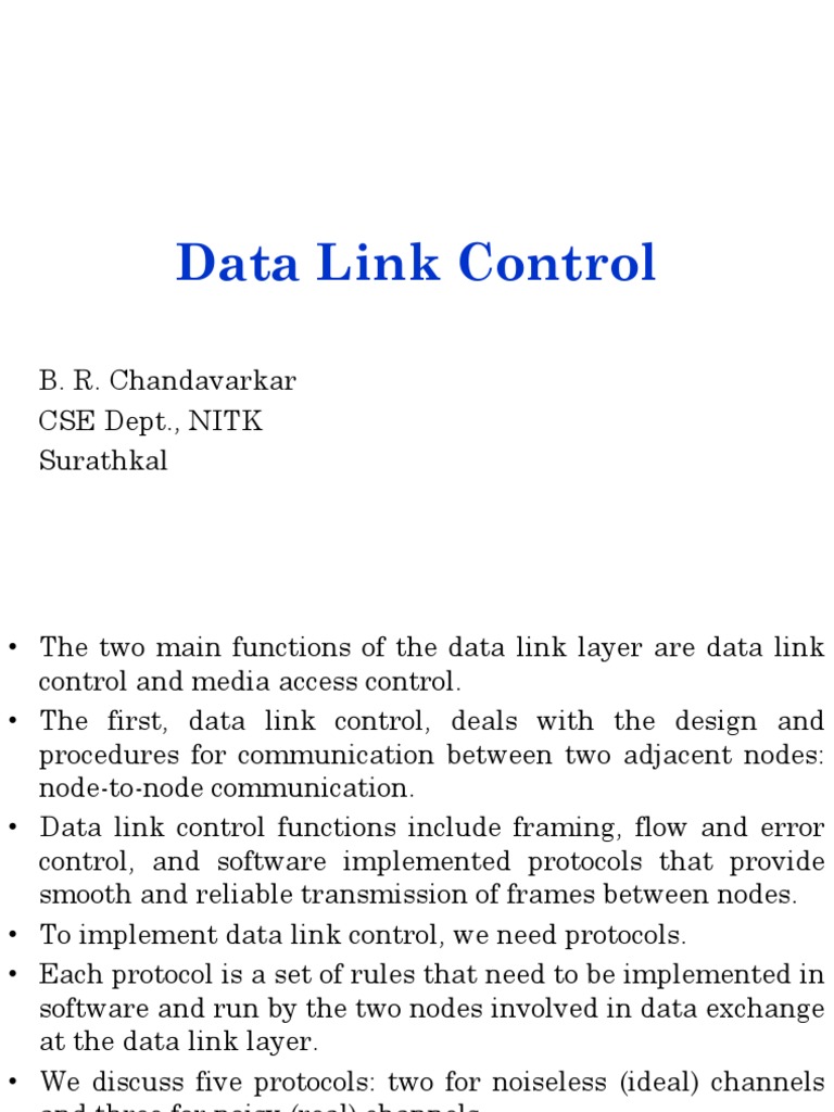 Data Link Control: B. R. Chandavarkar CSE Dept., NITK Surathkal | PDF ...