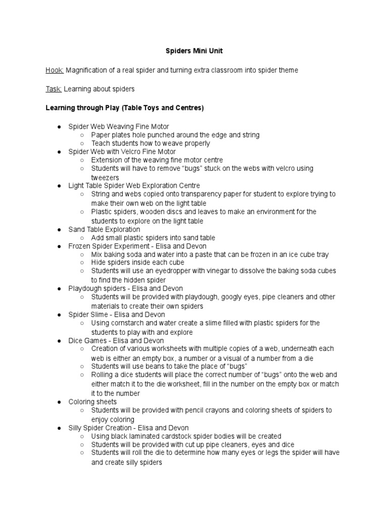 Kindergarten Spider Unit | PDF | Spider | Educational Assessment
