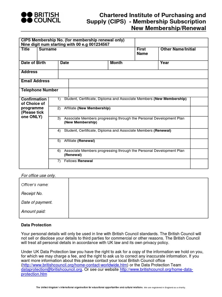 Cips BC Form For Membership | PDF | Information Privacy | United Kingdom