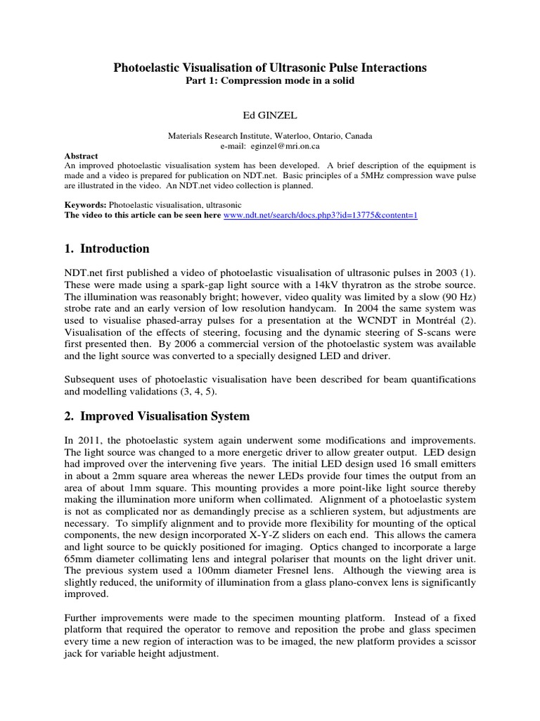 Photoelastic Visualisation of Ultrasonic Pulse Interactions: Part 1 ...