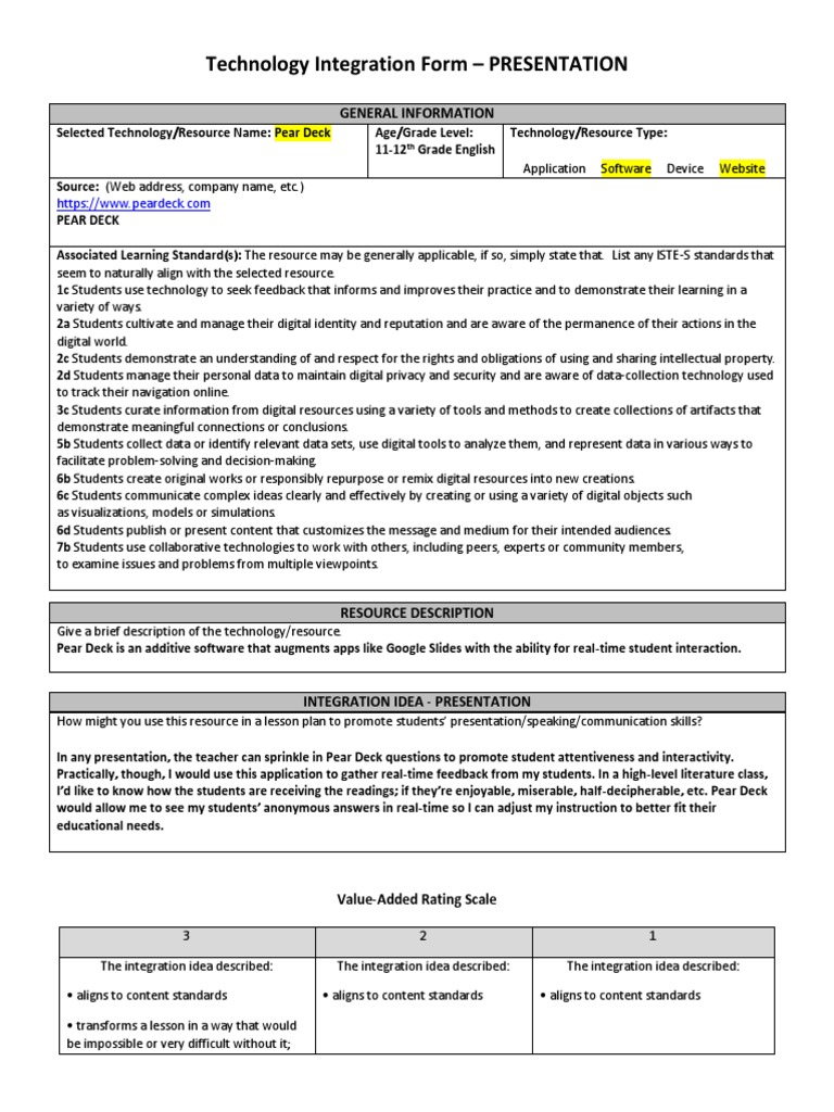 Pear Deck Integration Form | PDF | Cognitive Science | Behavior ...