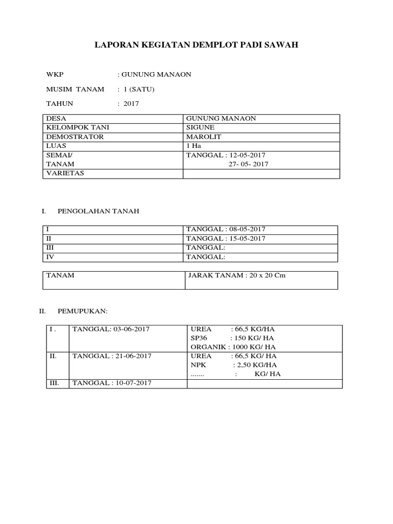 Laporan Demplot Padi Sawah 2017 | PDF