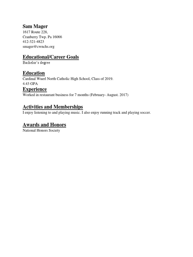 Sam Mager Resume | PDF