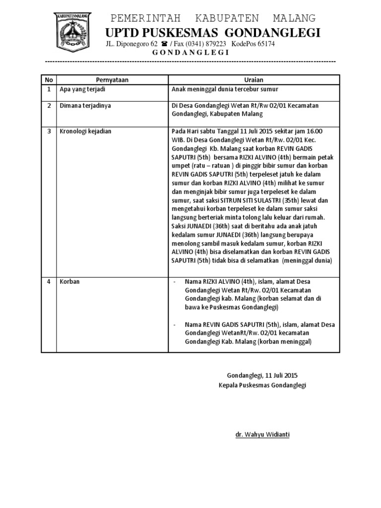 Laporan Kronologi Kecelakaan Sumur | PDF