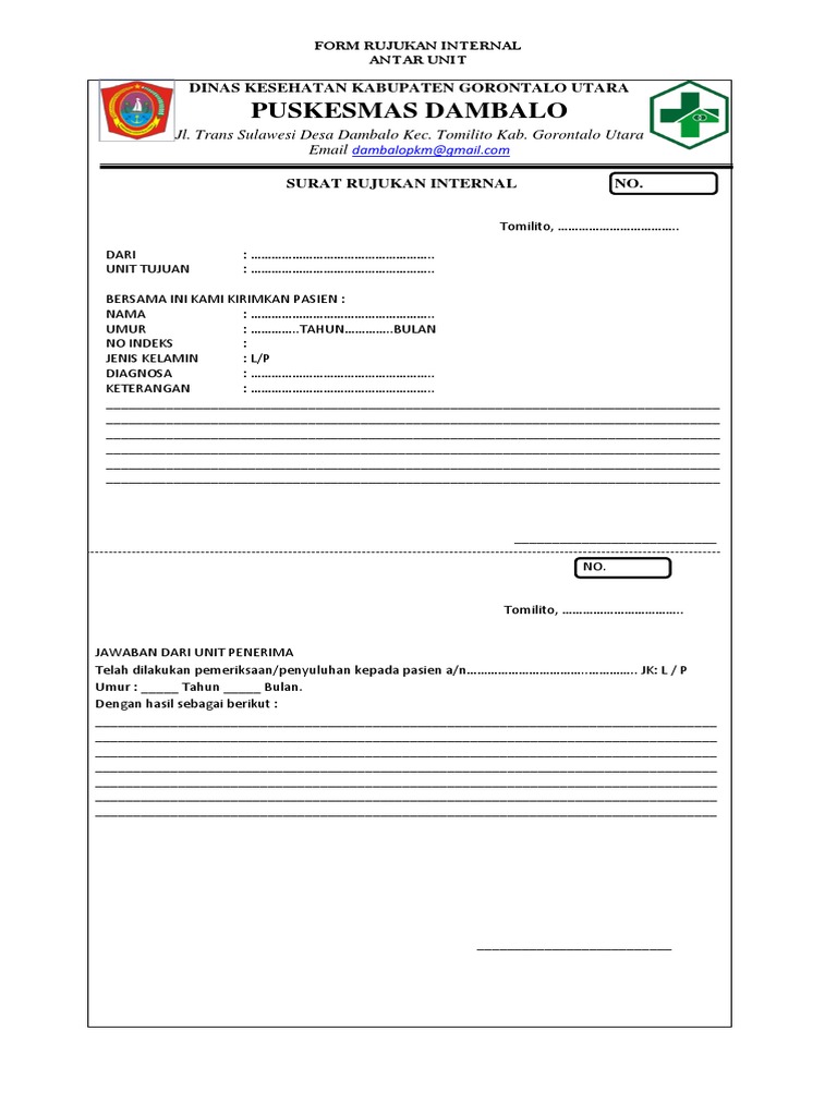 Form Rujukan Internal Puskesmas Dambalo | PDF