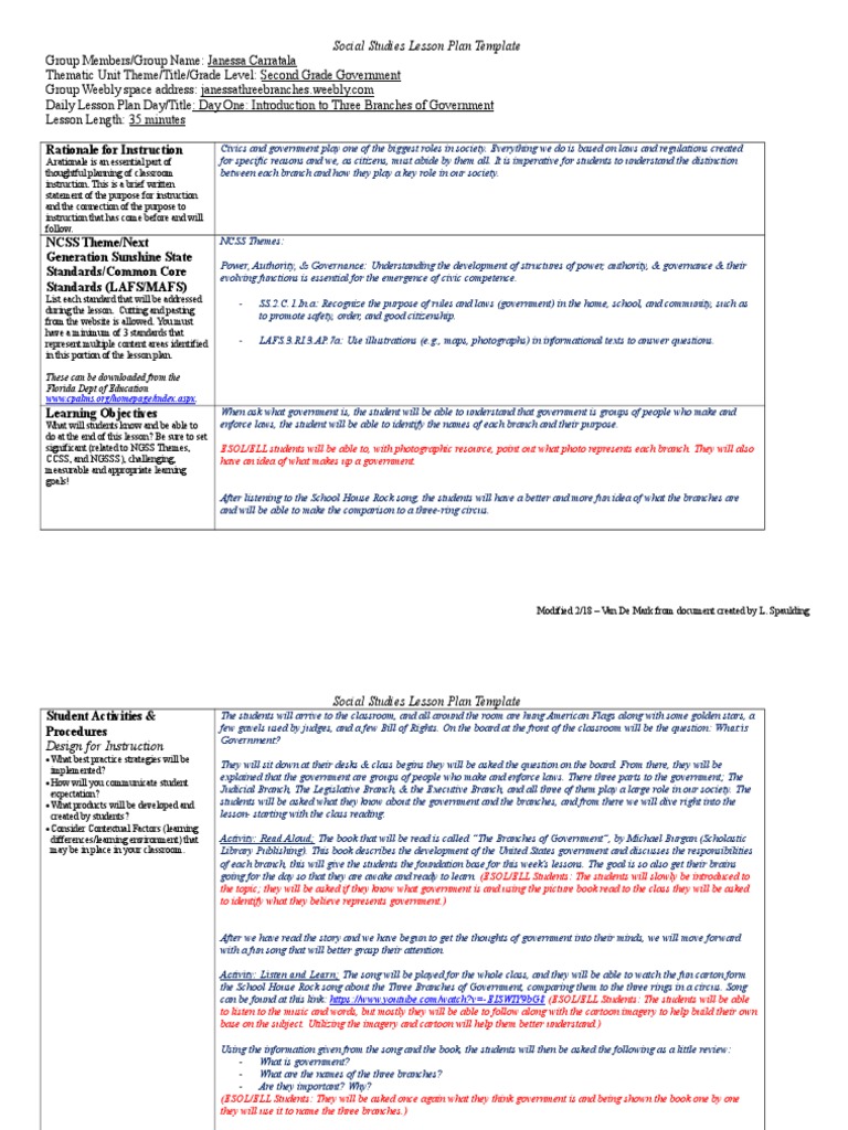 Rationale For Instruction: Social Studies Lesson Plan Template | PDF ...