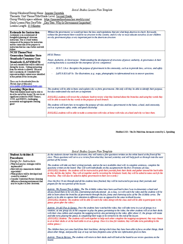 Rationale For Instruction: Social Studies Lesson Plan Template ...