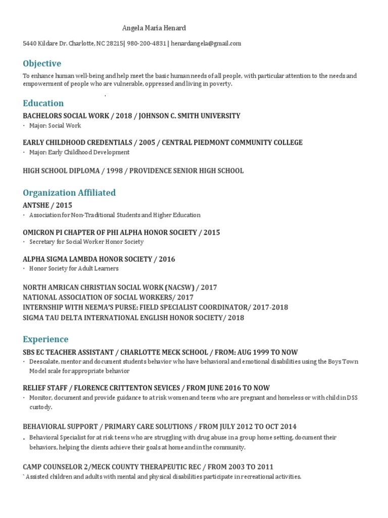 Objective: Angela Maria Henard | PDF
