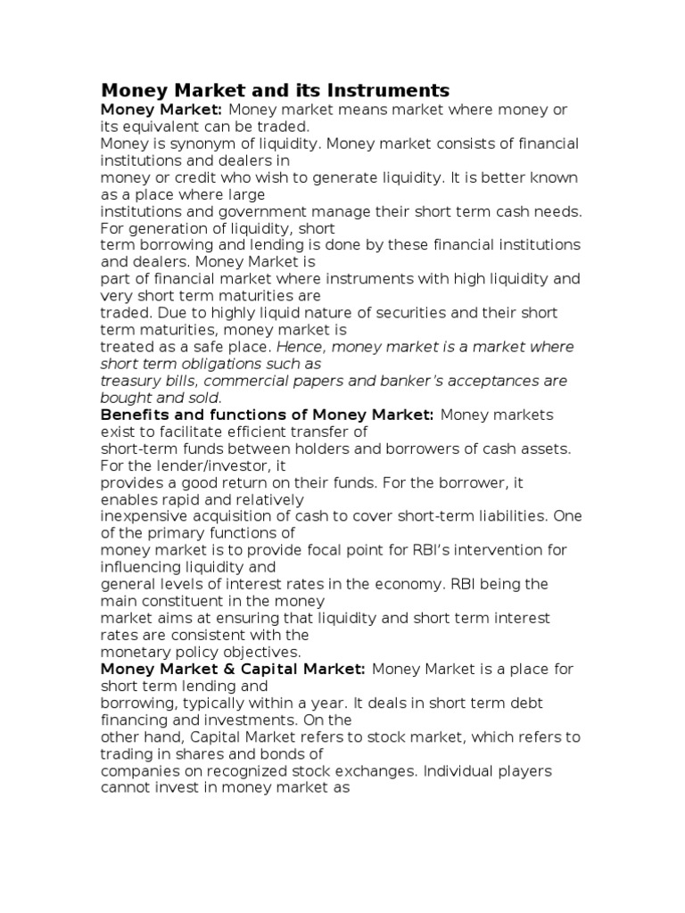 Money Market and Its Instruments | PDF