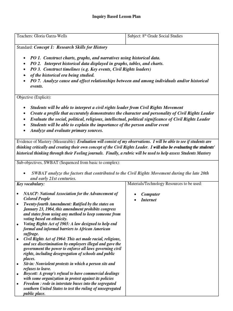 Ib Lesson Plan Garza Wells | PDF | African American Civil Rights ...