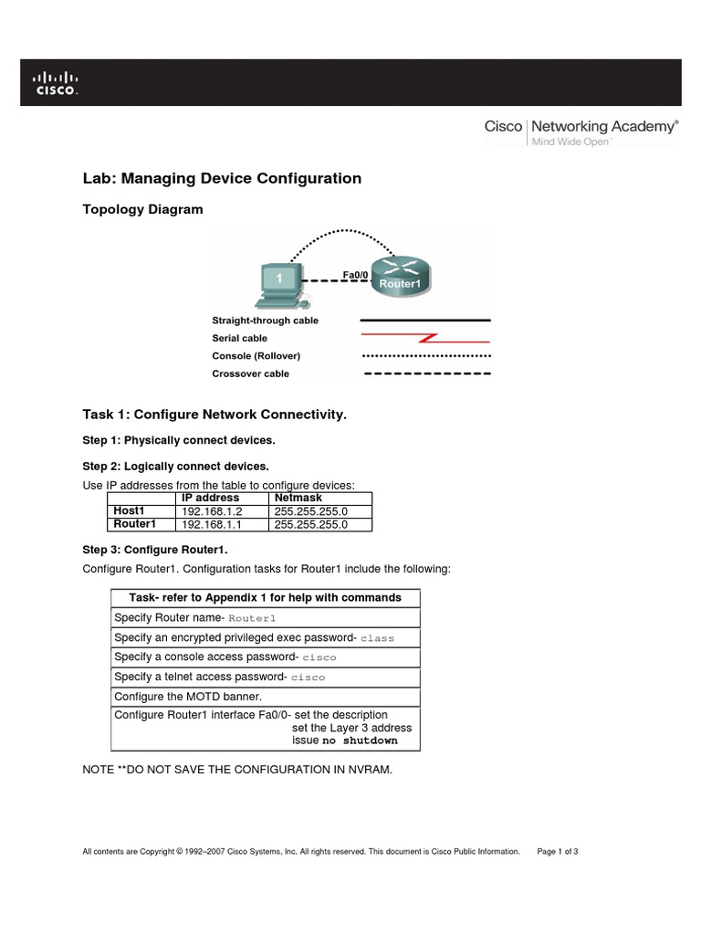 Lab: Managing Device Configuration: Topology Diagram | PDF | Router (Computing) | Server (Computing)