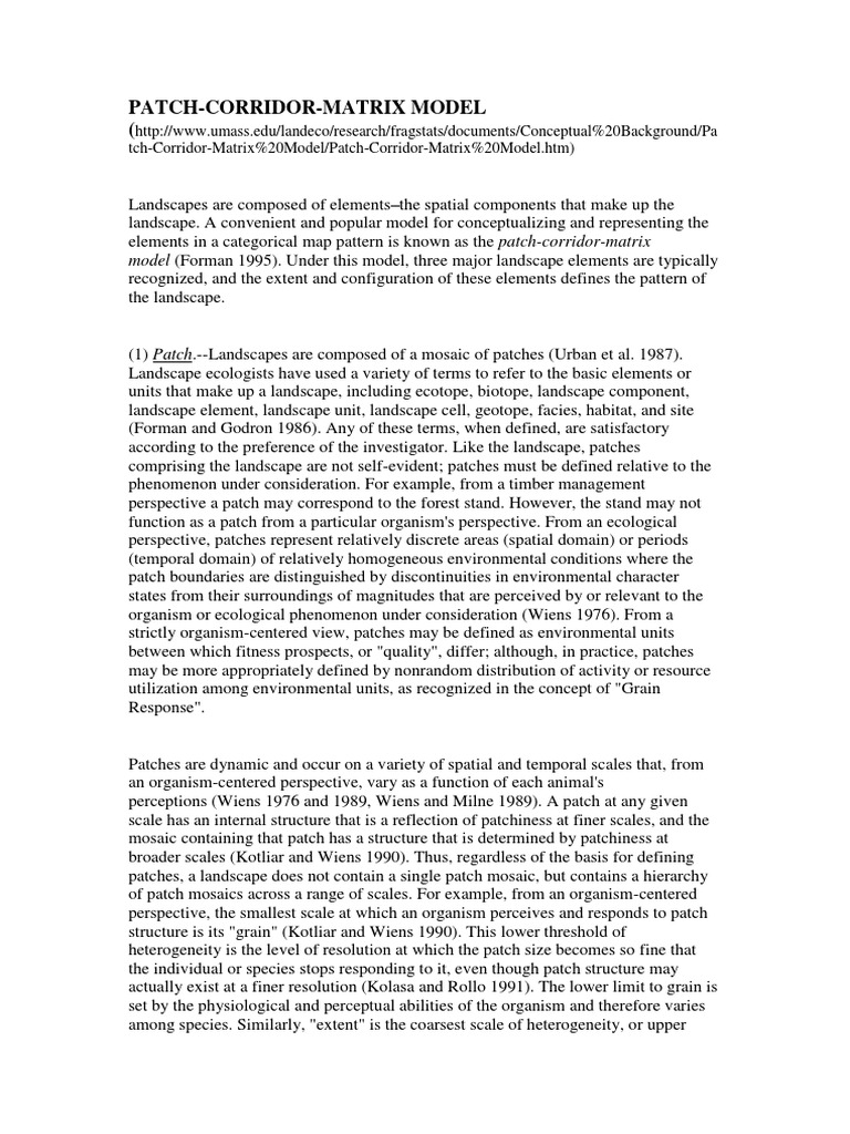 Patch-Corridor-Matrix Model (: Model (Forman 1995) - Under This Model ...