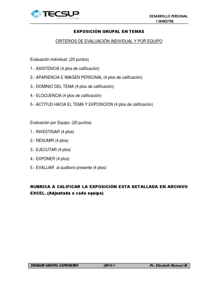 Criterios Evaluacion Indivd. y Grupal | PDF