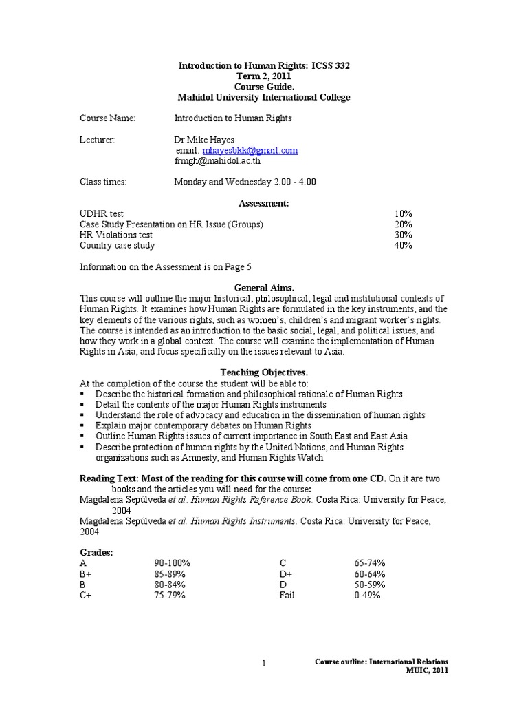 Introduction To Human Rights: ICSS 332 Term 2, 2011 Course Guide ...