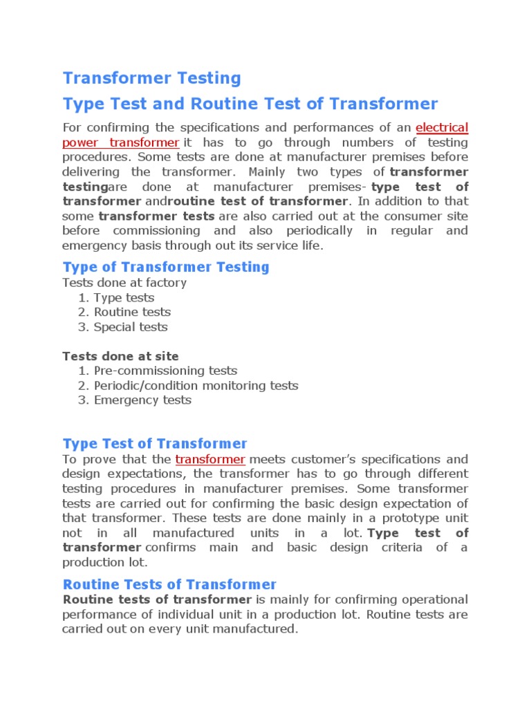 A Comprehensive Guide To Transformer Testing Procedures And Methods