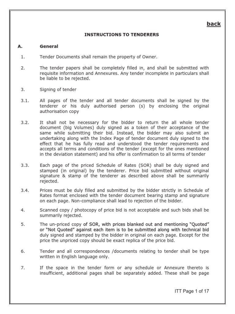 Instructions To Tenderers: Pipelines | Download Free PDF | Request For ...