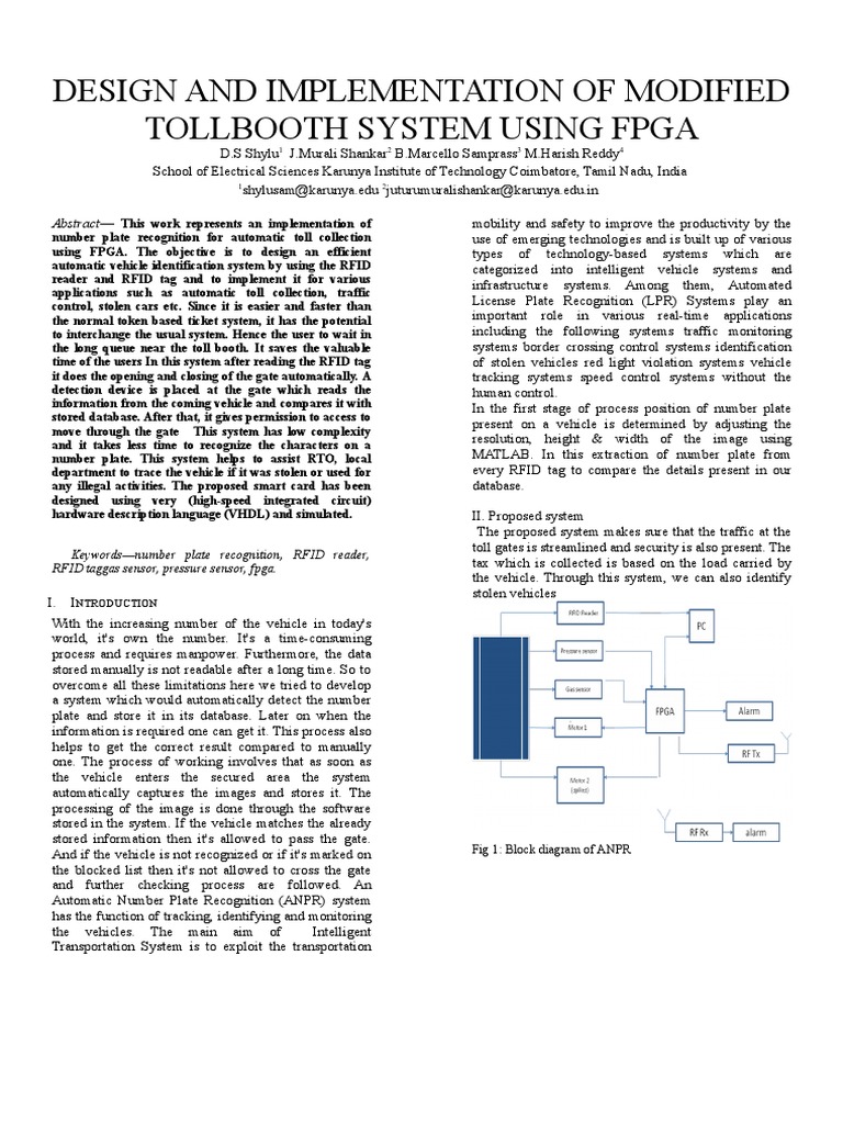 Design and Implementation of Modified Tollbooth System Using Fpga | Download Free PDF | Radio ...
