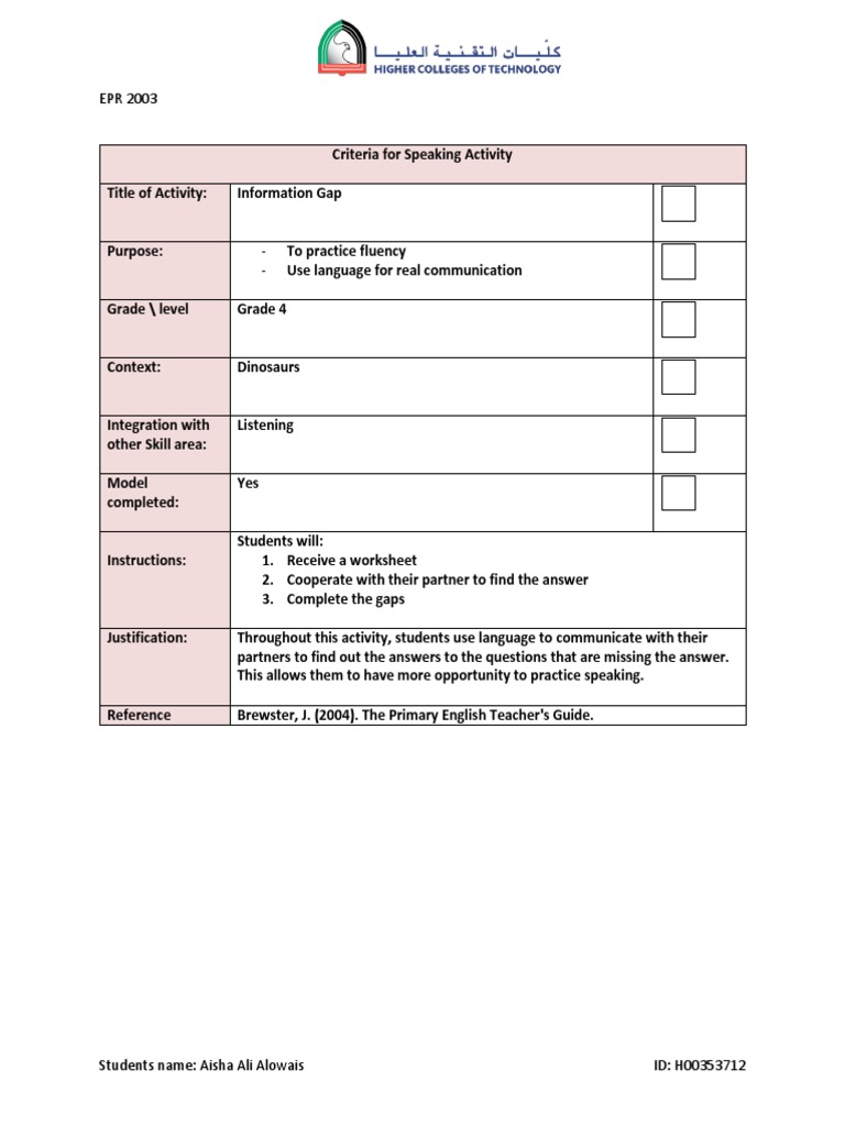 Speaking Checklist | PDF | Teaching | Pedagogy