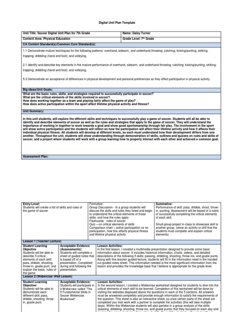 Digital Unit Plan Template Updated | PDF | Physical Education ...