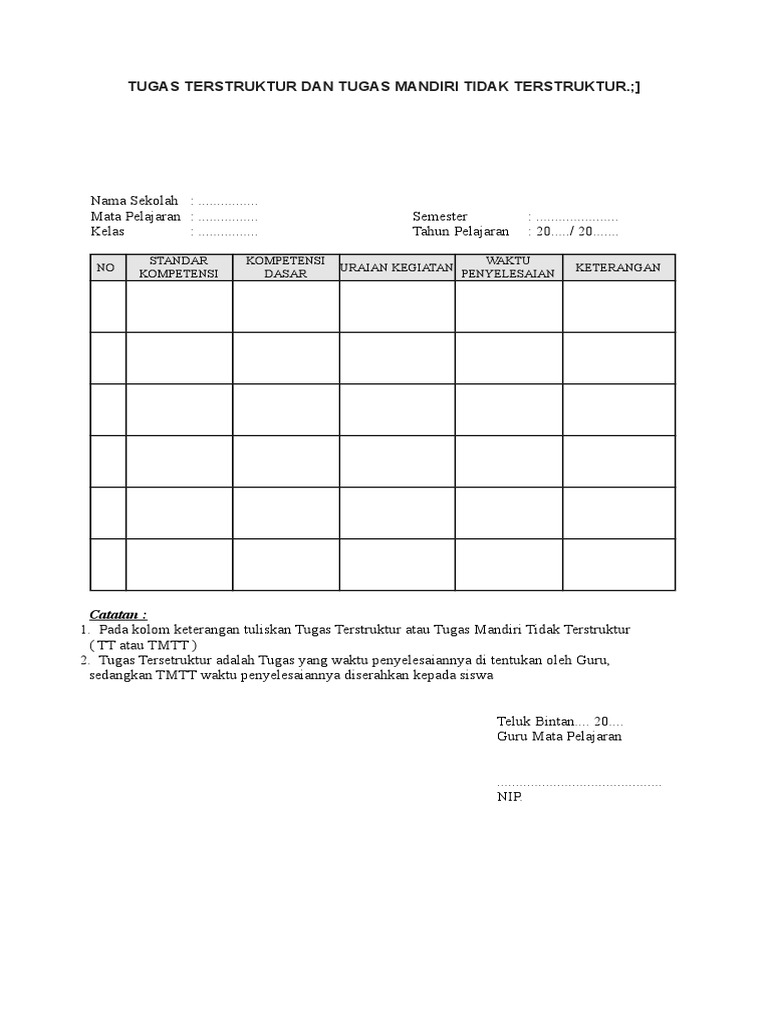 Contoh Format Tugas Tersruktur Dan Tak Terstruktur | PDF