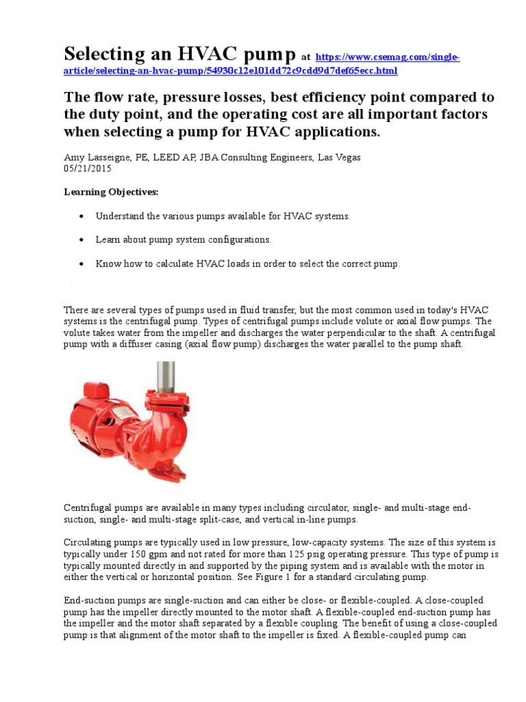 HVAC Pump Selection Guide | PDF | Pump | Hvac