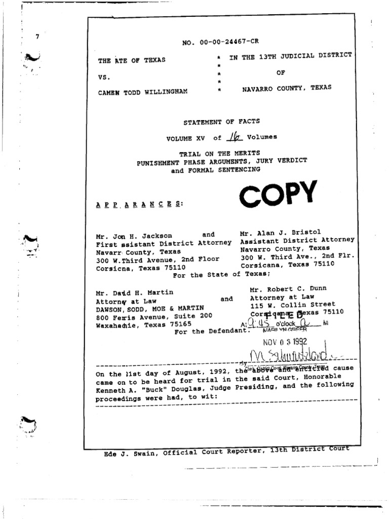 Complete Transcripts From Cameron Todd Willingham's 1992 Trial (Part 5 ...