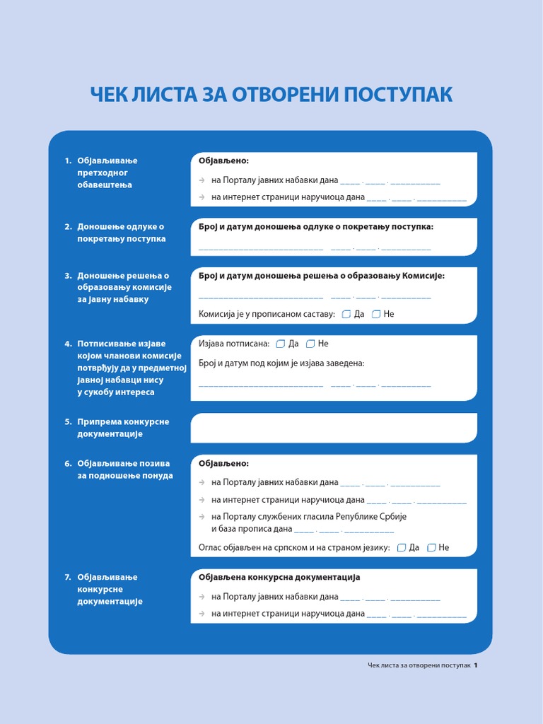 Cek Lista Za Otvoreni Postupak PDF | PDF