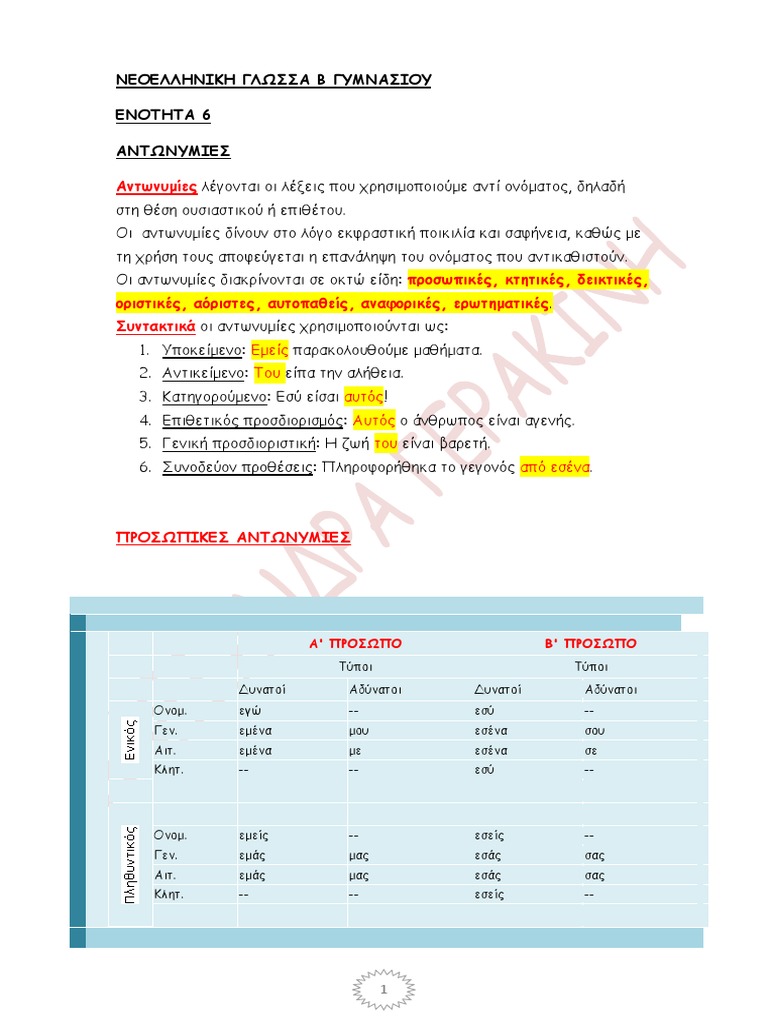 αντωνυμιες γλωσσα β | PDF