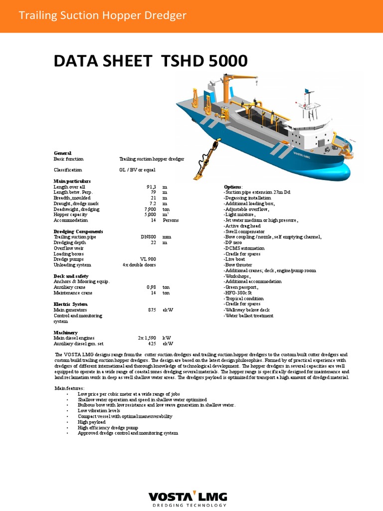 Data Sheet TSHD 5000: General | PDF | Dredging | Water Transport