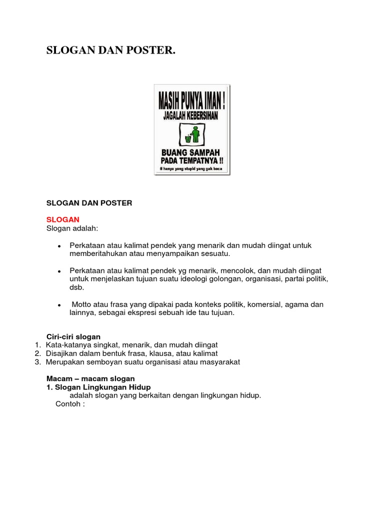 Slogan dan Poster: Definisi dan Contoh | PDF