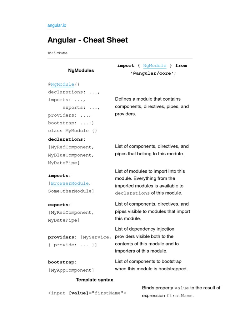 Angular - Cheat Sheet | Download Free PDF | Cascading Style Sheets | Boolean Data Type