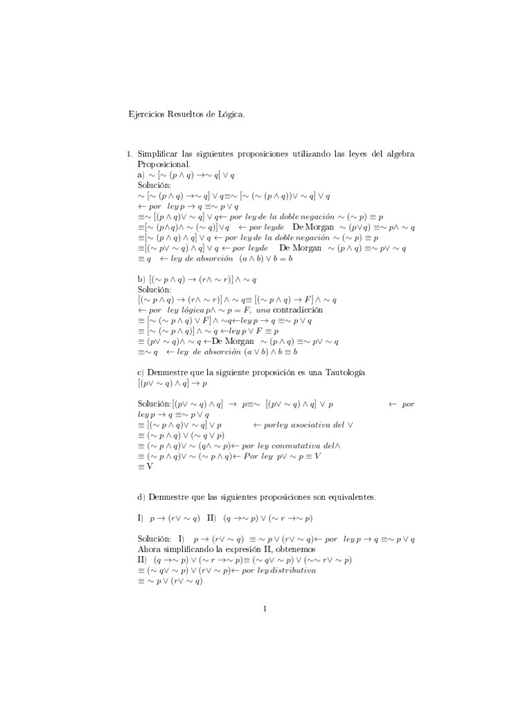Ejercicios Resueltos de L Gica | PDF | Proposición | Expresiones lógicas