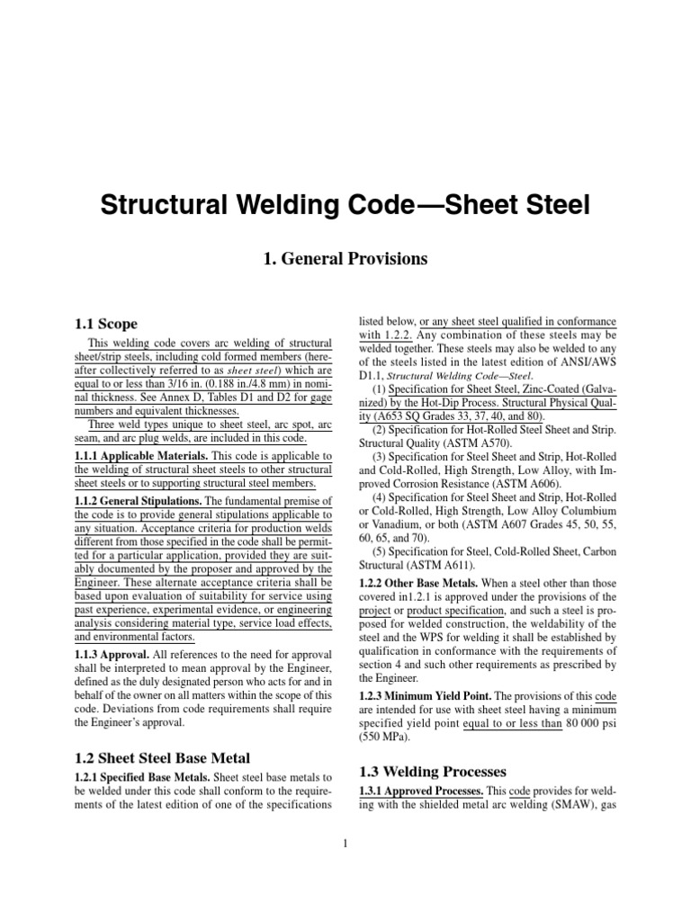 Structural Welding Code for Sheet Steel: General Provisions and ...