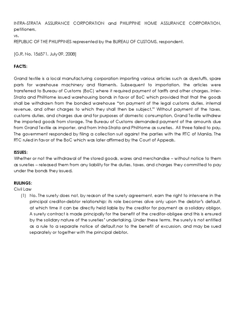 Guaranty (2) - Case of Intra-Strata Assurance Corp. Vs RP To Baylon Vs ...