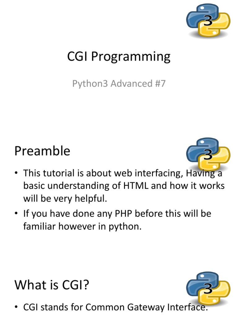 CGI Programming: Python3 Advanced #7 | PDF | Web Server | Internet & Web