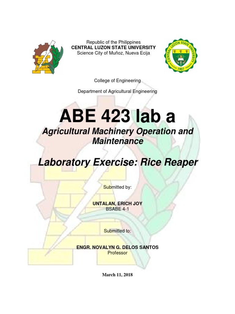 ABE 423 Lab A: Laboratory Exercise: Rice Reaper | PDF
