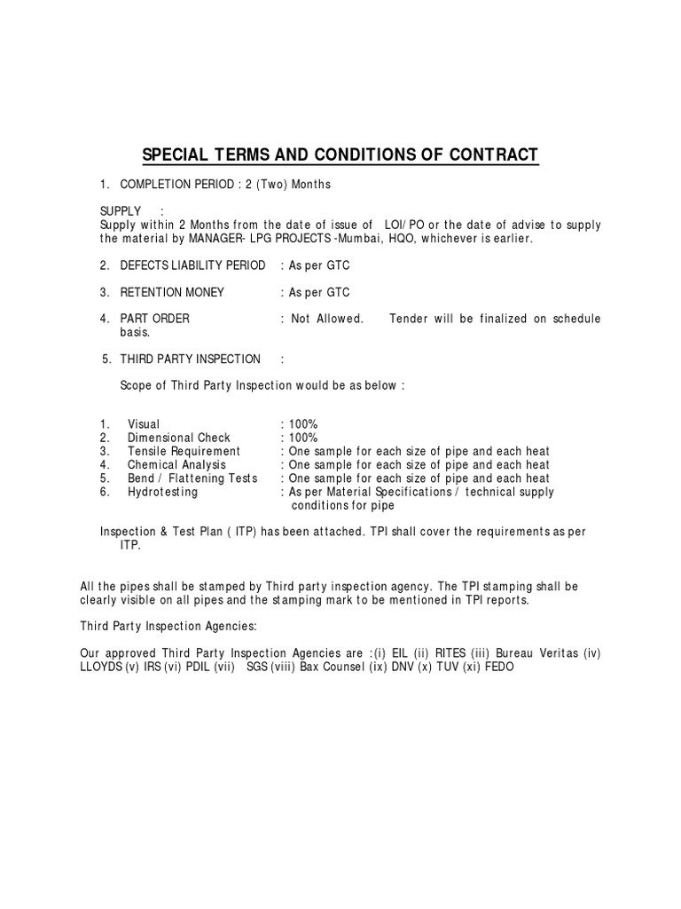 Special Terms and Conditions of Contract | PDF | Construction Bidding ...