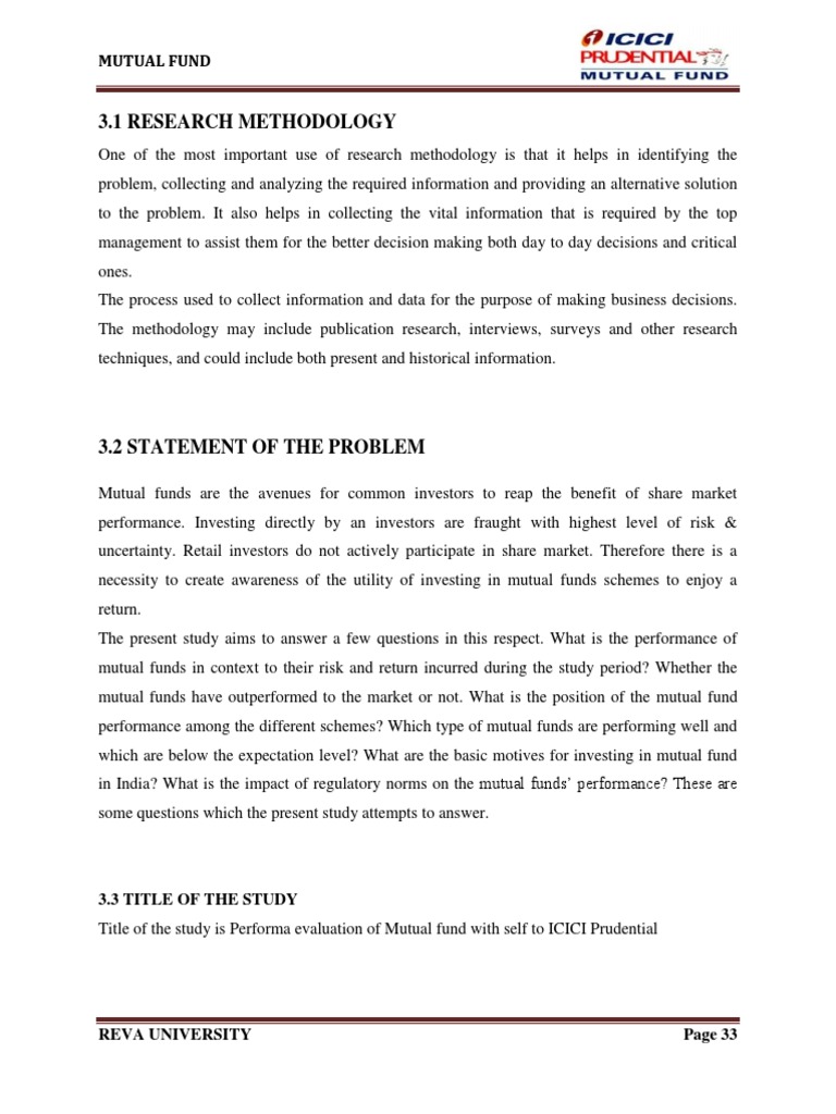 3.1 Research Methodology: Mutual Fund | PDF | Beta (Finance) | Mutual Funds