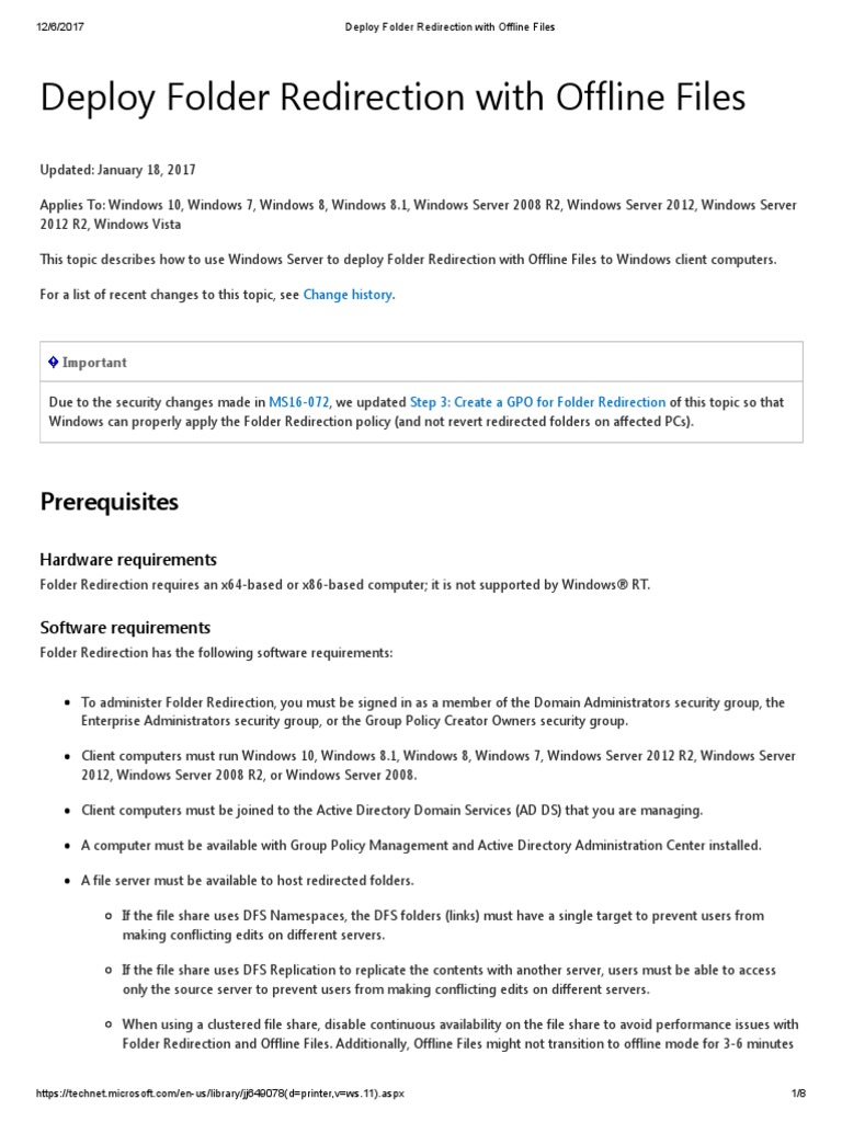 Deploy Folder Redirection With Offline Files | PDF | Group Policy | Active Directory