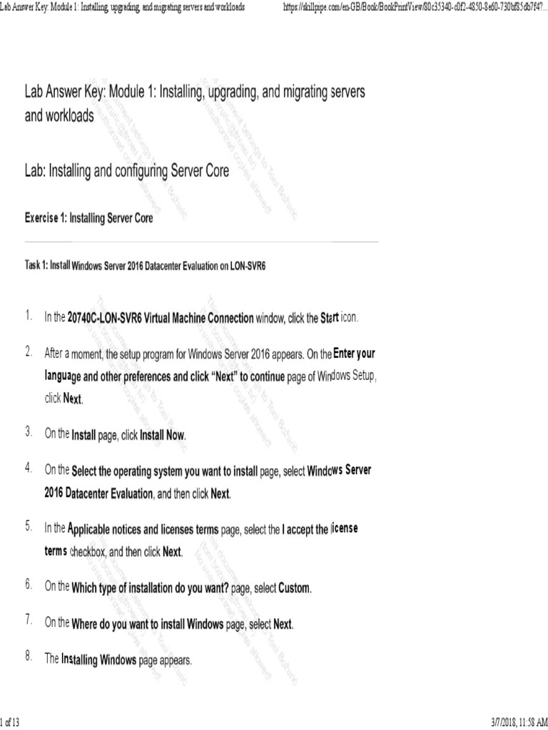 Lab Answer Key Module 1 Installing Upgrading And Migrating Servers And Workloads Pdf
