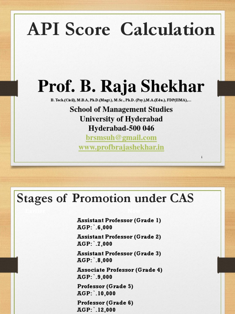 API Score Calculation: Prof. B. Raja Shekhar | PDF | Educational ...